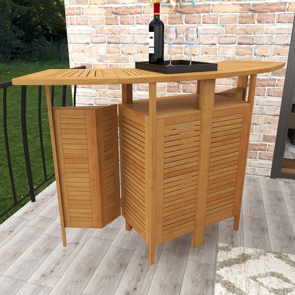 Brown Teak Wood Indoor Outdoor Folding Bar with Expandable Sides - 70 x ...