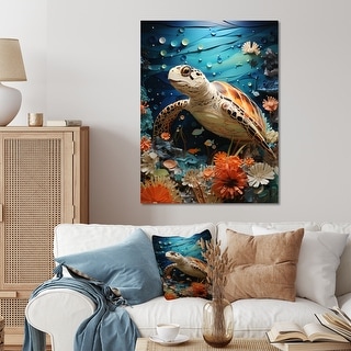 Designart "Turtle Coastal Creatures Pointillism" Animals Turtle Metal ...