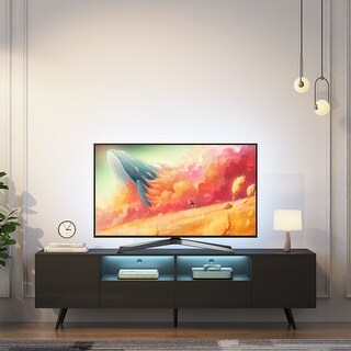 69-Inch TV Console with 16-Color LED Lights, High-Gloss Doors, and ...