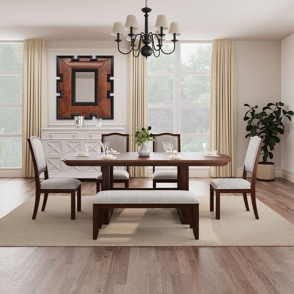 Kitchen 6 Pcs Extendable Dining Table Set with Bench and Side Chairs On Sale Bed Bath Beyond 41391984