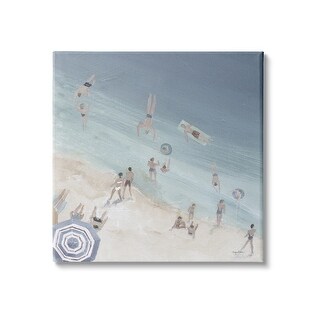 Stupell Muted Blue Aerial Beach Scene Ocean Coast Crowd Canvas Wall Art ...
