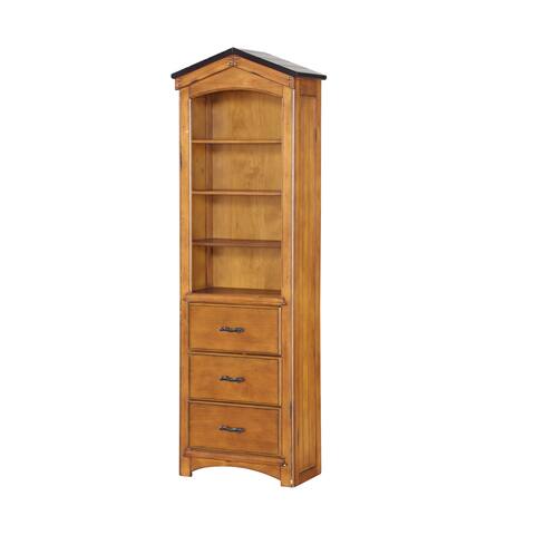 Cottage Style Wooden Bookcase Cabinet with 3 Drawer , Rustic Oak Brown ...
