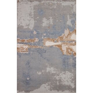 Gray & Blue Abstract Oriental Area Rug Handmade Wool Carpet - 5'8" x 8 ...