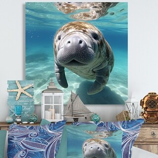 Designart "Curious Manatee Gaze I" Manatee Blue Wall Decor - Modern ...
