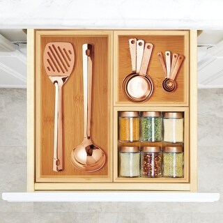 mDesign Bamboo Stackable Kitchen Drawer Organizer Tray - 12 X 6 - Bed ...