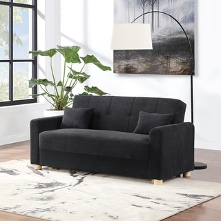 Thomas 66"W Black Fabric Convertible Sleeper Loveseat with Storage ...