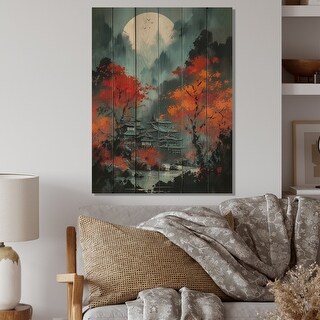 Designart "Moonset And Japonese Maple Tree IV" Japon Landscape Print on ...