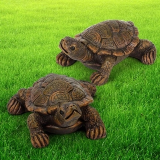 2-Piece Garden Tortoise Statues - Turtle Lawn Ornaments Decor - Bed ...