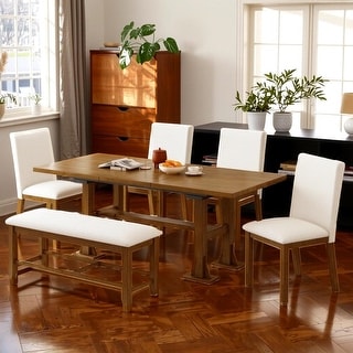 76 inch Kitchen Table Set with 18inch Removable Leaf and Upholstered ...