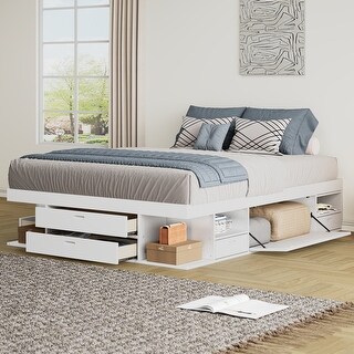 Queen White Storage Bed w/ 6 Drawers & Storage Shelves, Dual-Sided ...