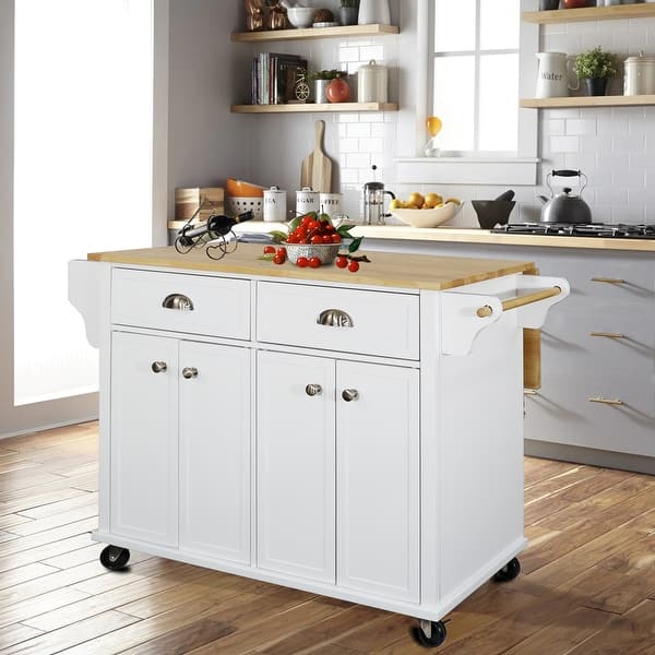 Rolling Kitchen Island with Drop Leaf Breakfast Bar Farmhouse Kitchen ...