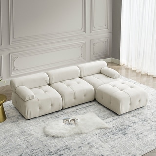 L-shaped Spring Sofa Button Tufted Sectional Sofa Set for Living Room ...