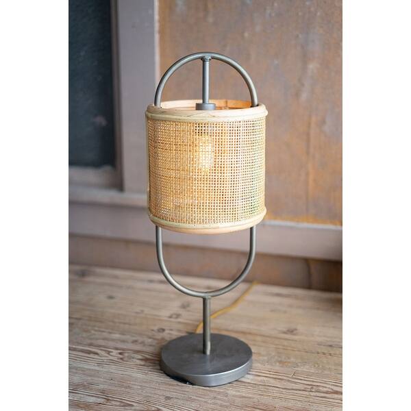 Metal Tabletop Lamp With Round Rattan Shade & RECY Wood Base - Bed Bath ...
