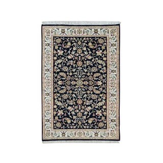 Shahbanu Rugs Midnight Blue, 250 KPSI, Pure Wool, Hand Knotted, Nain ...