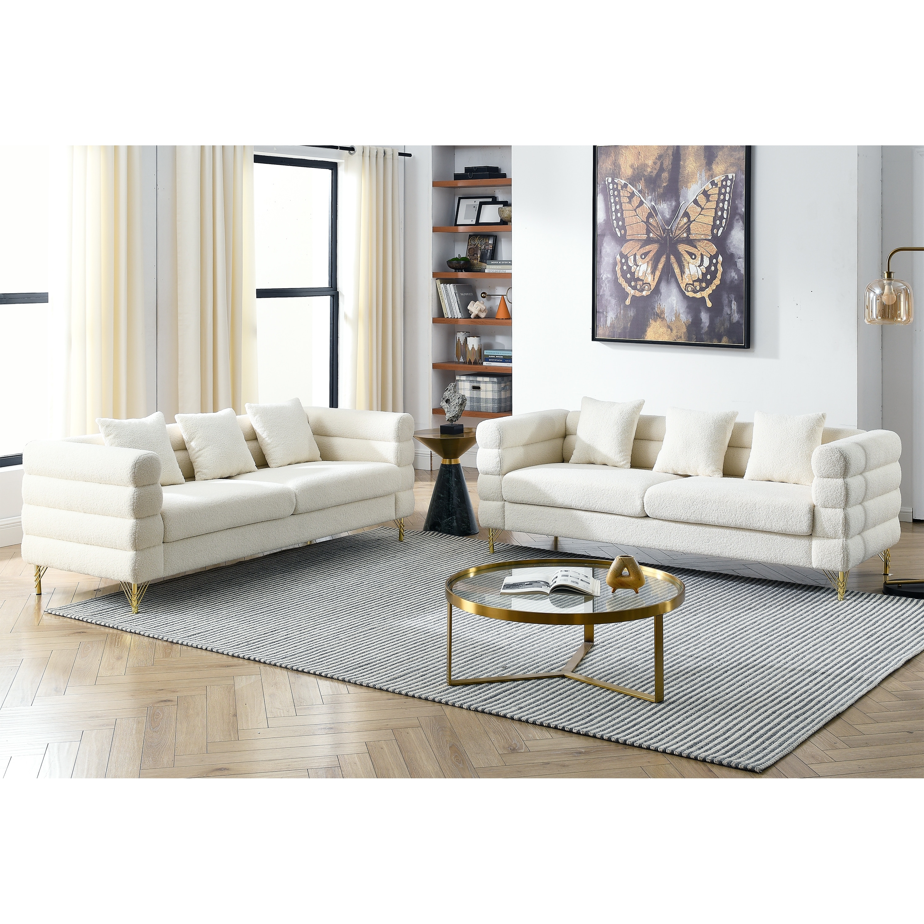 Teddy Boucle Sectional Sofa Set Gourd shape Deep Seat Lounge Loveseat Living Room Recliner Loveseat with 3 Pillows Bed Bath Beyond 39474238