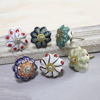Novica Handmade Floral Homestead Ceramic Knobs (Set Of 6) - Bed Bath ...