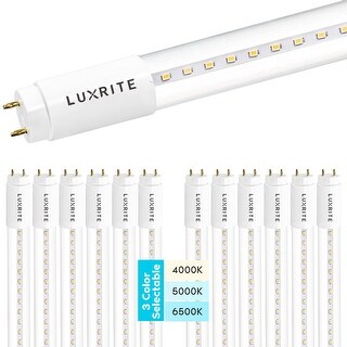 Luxrite 12-Pack 4FT T8 LED Tube Light, 18W=32W, 3 Color Option, Single ...