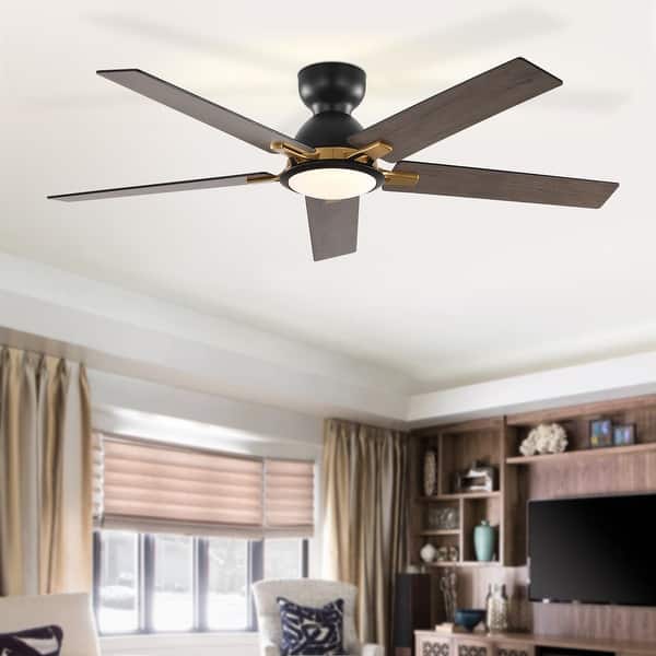 52 in. LED Indoor Black Ceiling Fans with Light and Remote Control ...