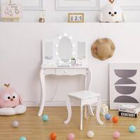 Kids Vanity Set with Mirror and Stool, Kids Make Up Vanity Desk with ...