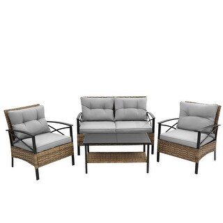 Outdoor Rattan Loveseat, Chair & Teble Sets, 4pc Conversation Sets ...