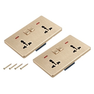 UK US Socket Double Multi Power Outlet Switch Gold Tone 250V 13A ...