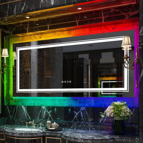 Extra Large Rectangle Bathroom Mirror RGB LED Lighted Backlit Antifog ...