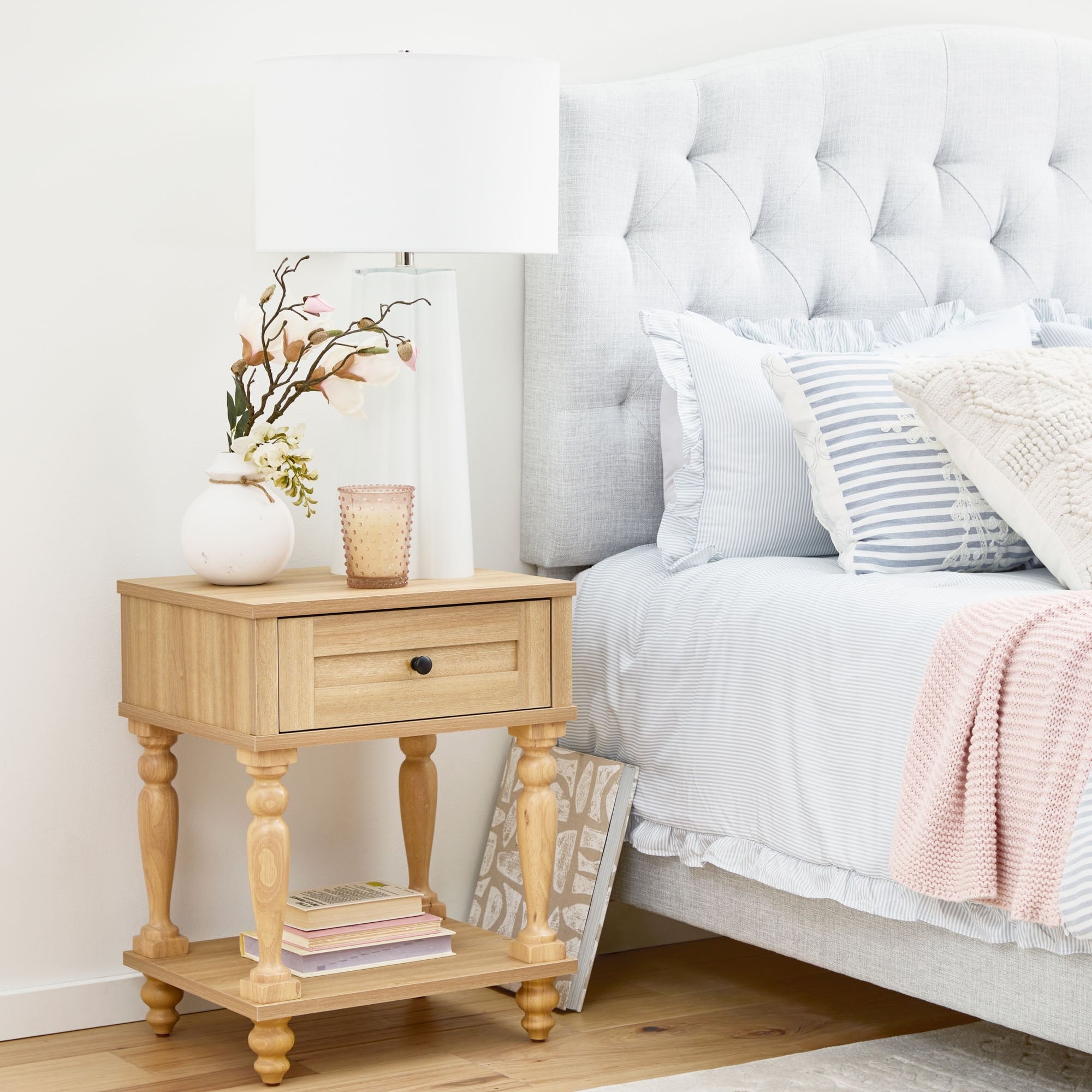 Hillcrest Wood Nightstand with Drawer Light Oak Light Oak