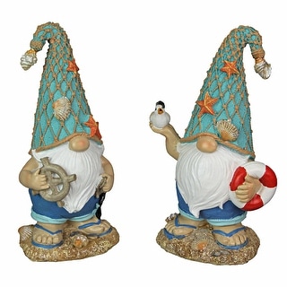 Beach Garden Gnomes Indoor Outdoor Home Decor Coastal (Set Of 2) - 9.25 ...
