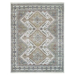 Shahbanu Rugs Ivory Unique Flower Rosettes Design Hand Knotted Wool ...