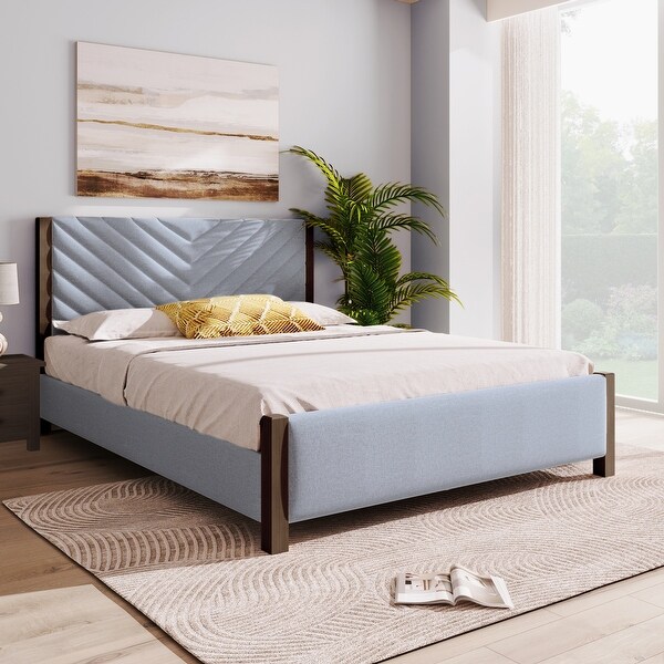 Modern Mid Century Queen Upholstered Platform Bed Frame with Tufted Headboard and Solid Wood Legs No Box Spring Needed Bed Bath Beyond 40822253