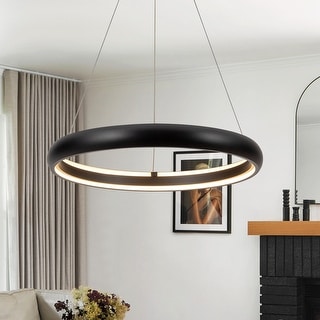 Modern Dimmable Matte Black Ring Round Integrated LED Chandelier Round ...