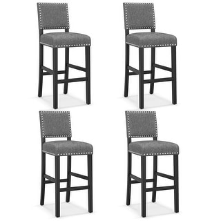 Gymax Upholstered Bar Stool Set of 4 30'' Bar Height Stools w/ Solid ...