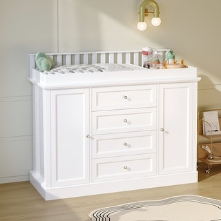 White Diaper Changing Table with Safety Rail & Anti-Tip - Bed Bath ...