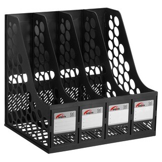 Magazine File Holder, PS Plastic Vertical 4 Compartment Desk Organizer ...