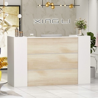 Kerrogee Rectangular Wood Reception Desk Oak And White Reception Table ...