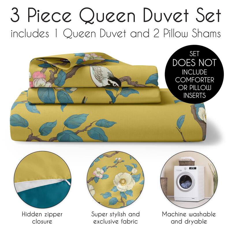 Sweet Jojo Designs Yellow Teal Floral Bird Girl Queen Duvet Cover Bedding Set Blue Flowers ...