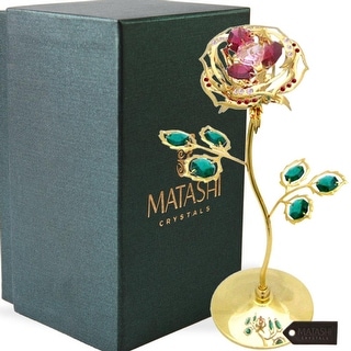 Matashi 24K Gold Plated Rose Flower w/ Red, Pink & Green Crystals - Bed ...