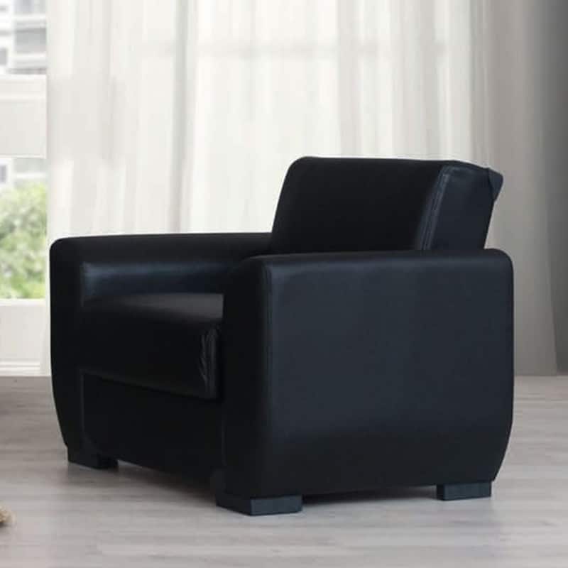 Binghamton Black Leather Convertible Arm Chair with Storage - Overstock ...