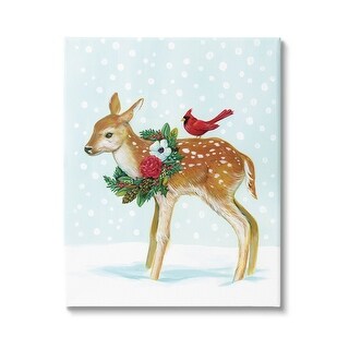 Stupell Snowy Deer Holiday Cardinal Canvas Wall Art, Design by Laura ...
