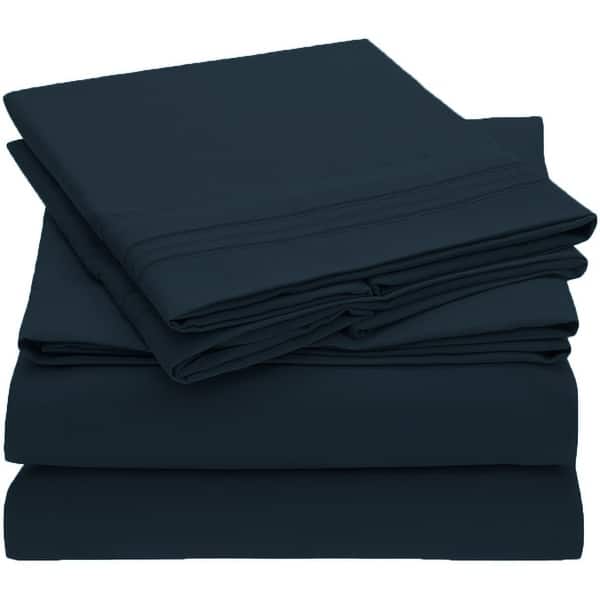 4 PC Navy Sheet Set 2000 Embroidery Soft Cozy 12" Deep Pocket - On Sale ...