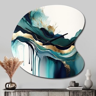 Teal And Gold Abstract Expression IV - Abstract Liquid Ink Large Wall ...