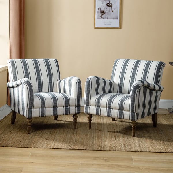 Seip Classic and Contemporary Striped Arm Chair with Spindle Wood Legs ...