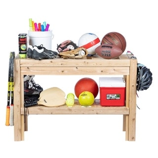 Cedar Wood 2-Tier Multipurpose Shelving Unit with Adjustable Shelf for ...