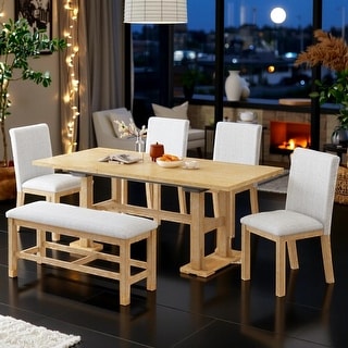 76 inch Kitchen Table Set with 18inch Removable Leaf and Upholstered ...
