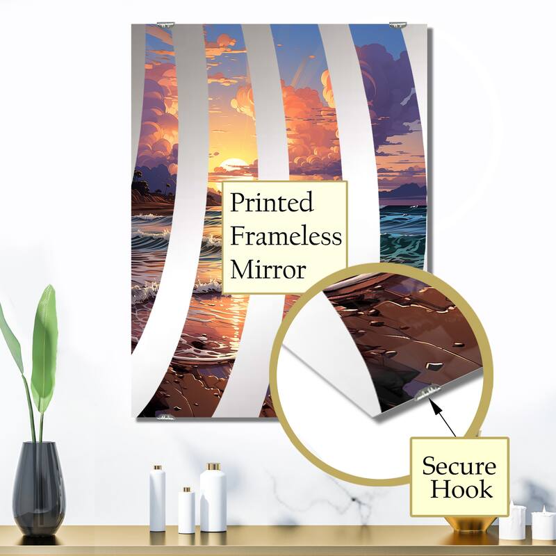 Designart "Beachside Sunset Horizon II" Coastal Beach Mirror Yellow ...