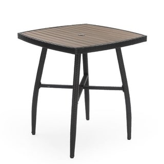 42 Inch Outdoor Bar Table, Faux Wood Top, Black All Weather Resin ...