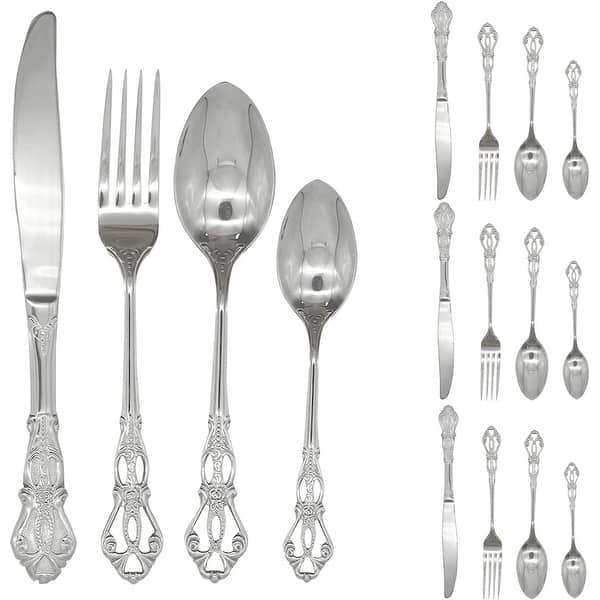 24Pcs Vintage Baroque Silverware Set 18/10(304) Stainless Steel Luxury ...