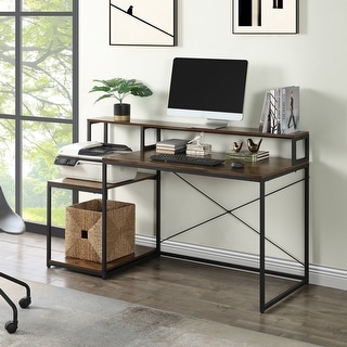 Home Office Computer Desk with Storage Shelves and Monitor Stand Riser ...
