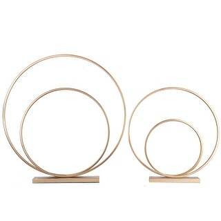 Metal Concentric Circle Sculpture with Rectangular Base, Set of 2, Gold ...