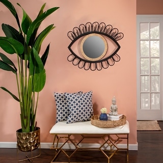 Sagebrook Home Metal/Rattan 29" Eye Wall Accent With Mirror In Black ...